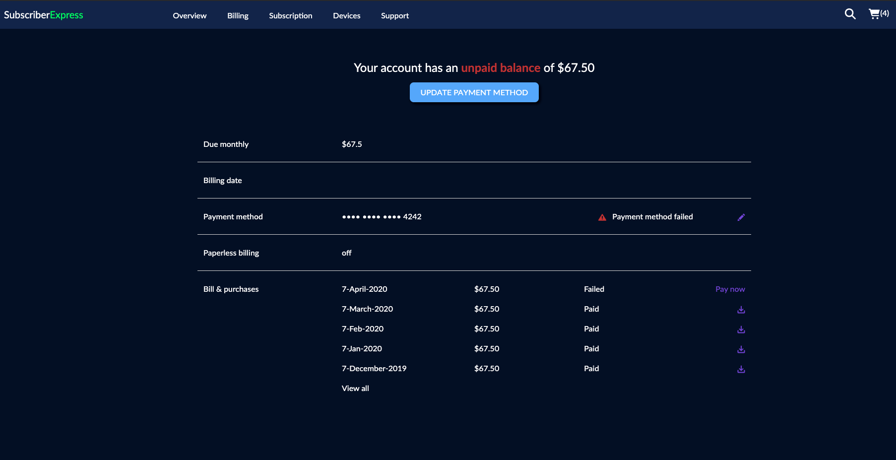 View and Manage Billing in Subscriber Lifecycle Management